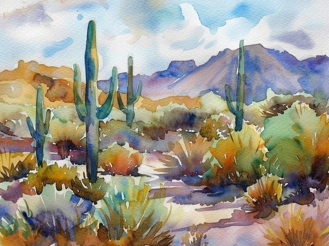 Arizona Watercolor Painting Sedona Art Print Cactus Watercolor Art ...