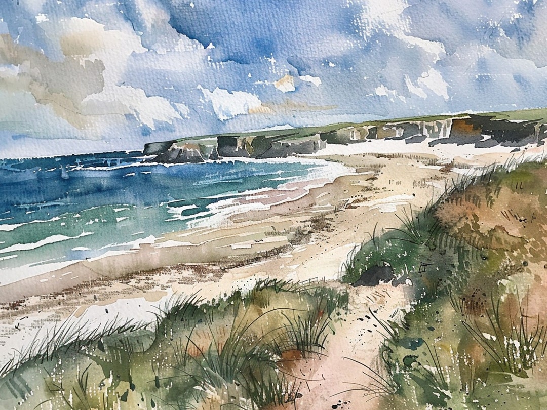 Cornwall Watercolor Art Painting England Coastline Art Print Cornwall ...