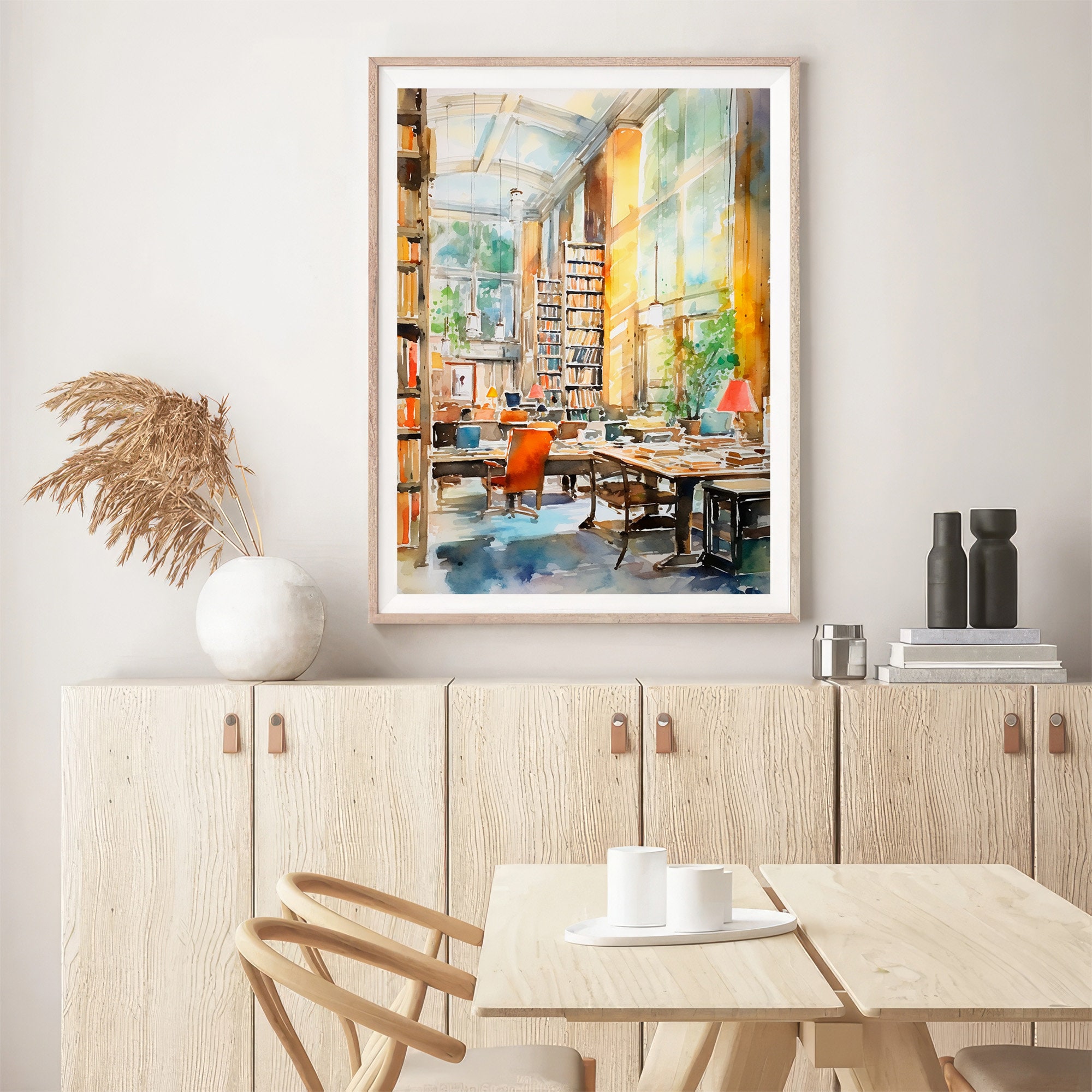 Boston Library Watercolor Painting Library Art Print Books Wall Art by ...