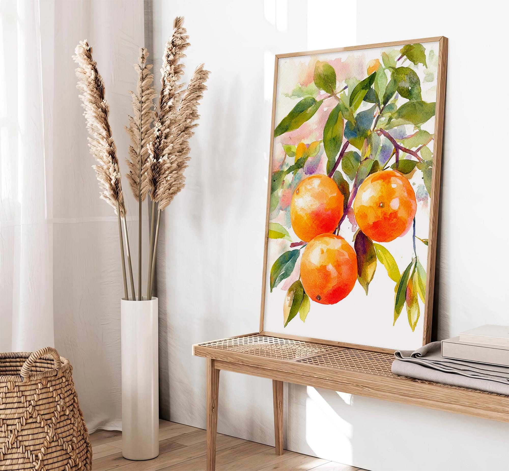 Orange Tree Watercolor Print Citrus Fruit Wall Art Kitchen Decor ...