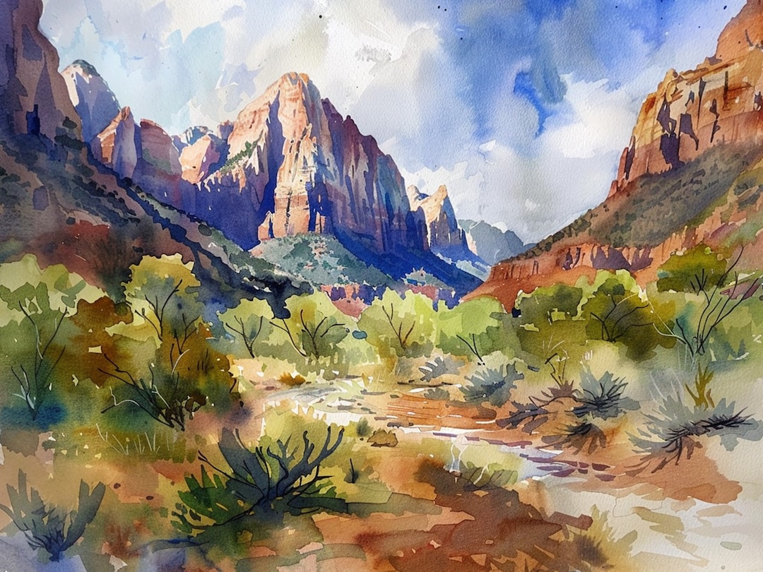 Zion Watercolor Painting Utah Landscape Art Print National Park Wall ...
