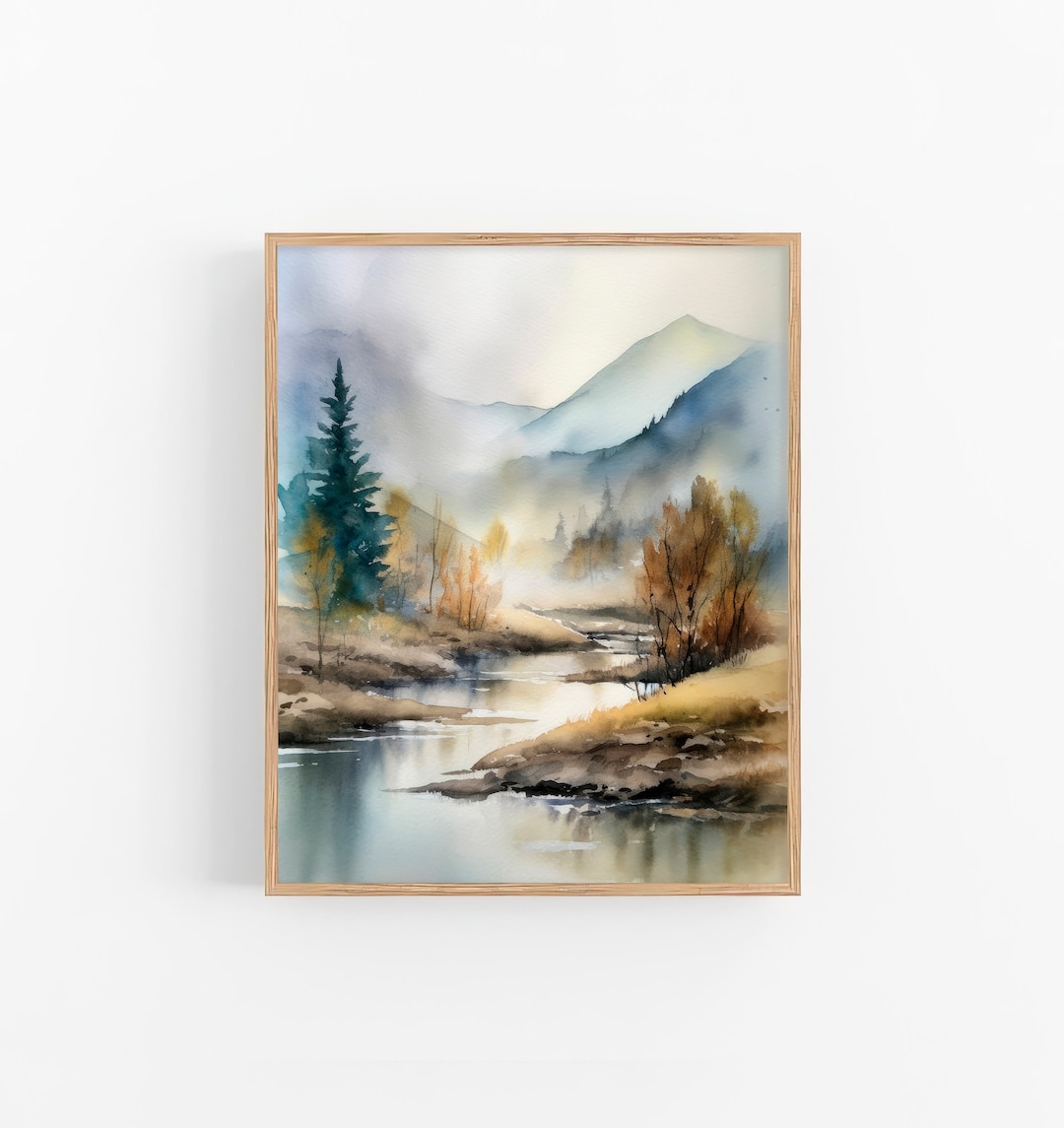 Colorado Landscape Watercolor Painting Neutral Art Print Mountain ...