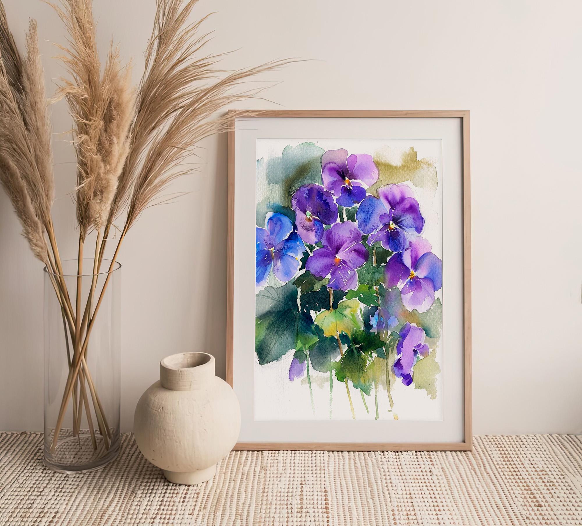 Violet Flowers Watercolor Painting Floral Watercolor Art Print Flowers ...