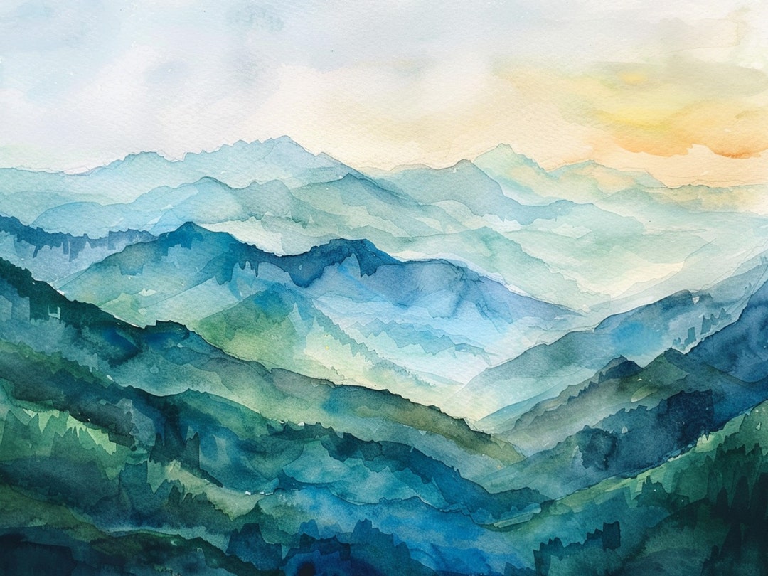 Blue Ridge Mountains Watercolor Art Print North Carolina Painting ...
