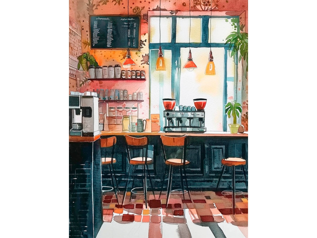 Cafe Watercolor Art Print Coffee Watercolor Art Kithen Artwork Decor by ...