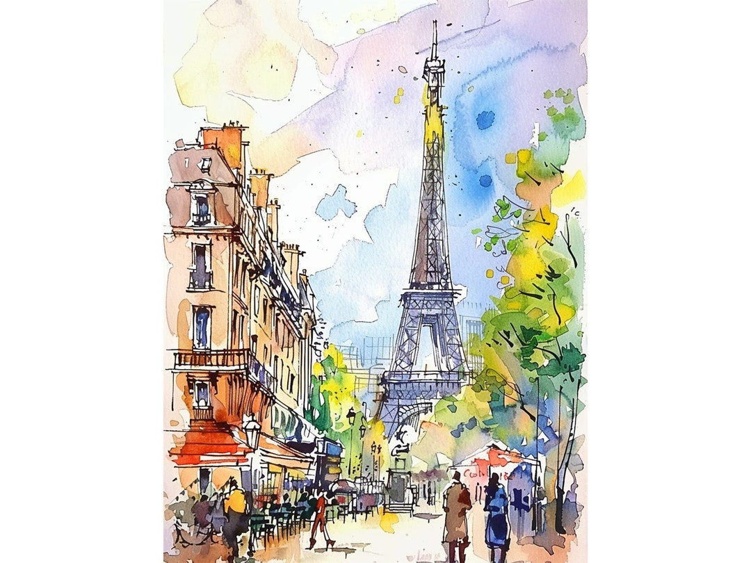 Paris Watercolor Art Print Eiffel Tower Watercolor Art Cityscape ...
