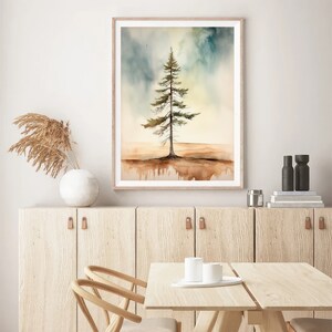 Pine Tree Watercolor Art Print Misty Forest Poster Minimalist Wall Art ...
