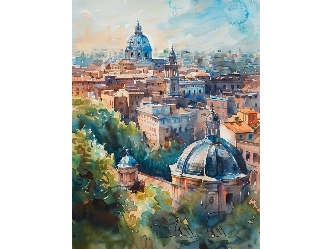 Rome Cityscape Watercolor Art Print Roma Art Print Italy Wall Art by ...