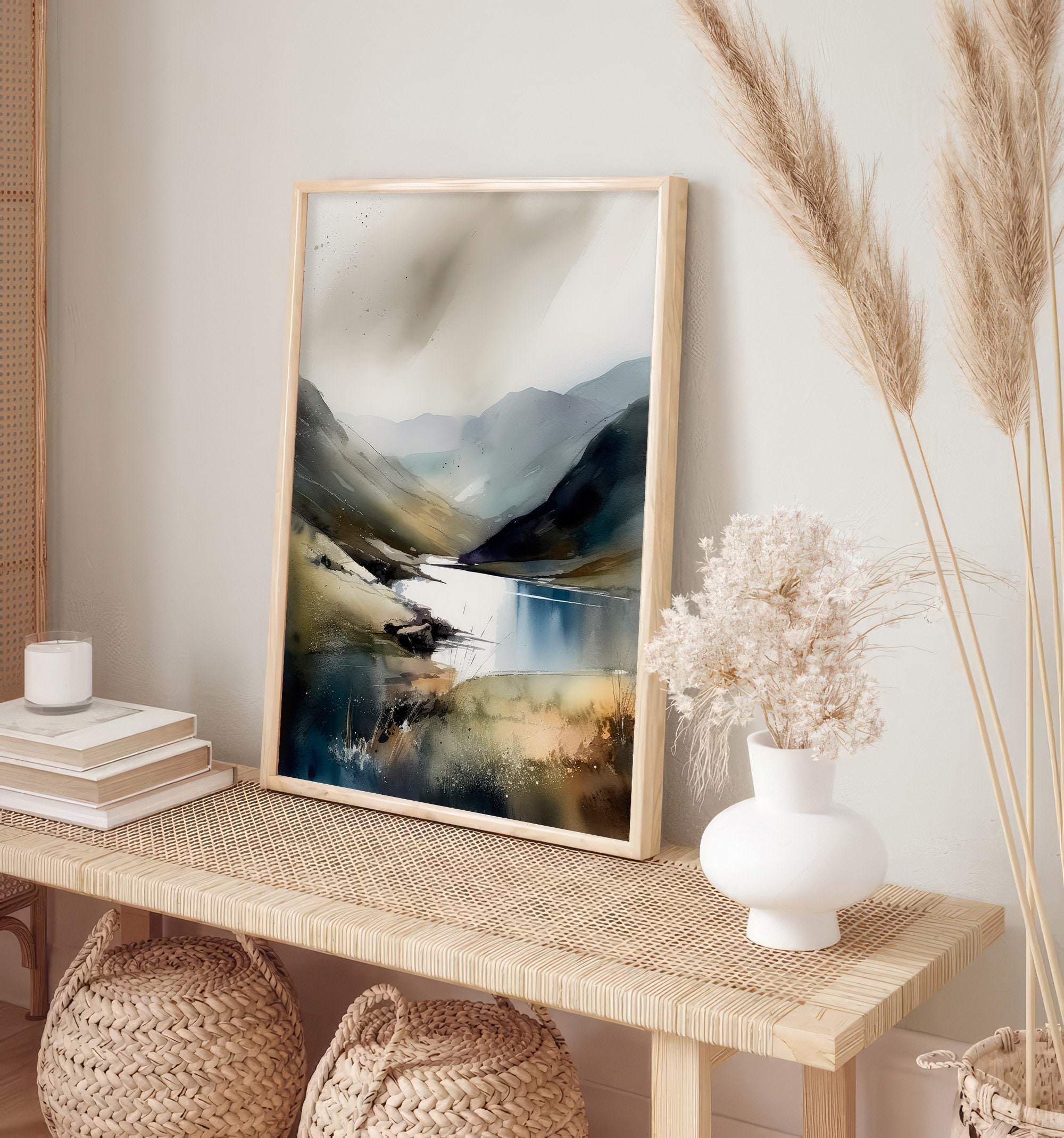 Lake District Watercolor Art Print England Neutral Landscape Artwork ...