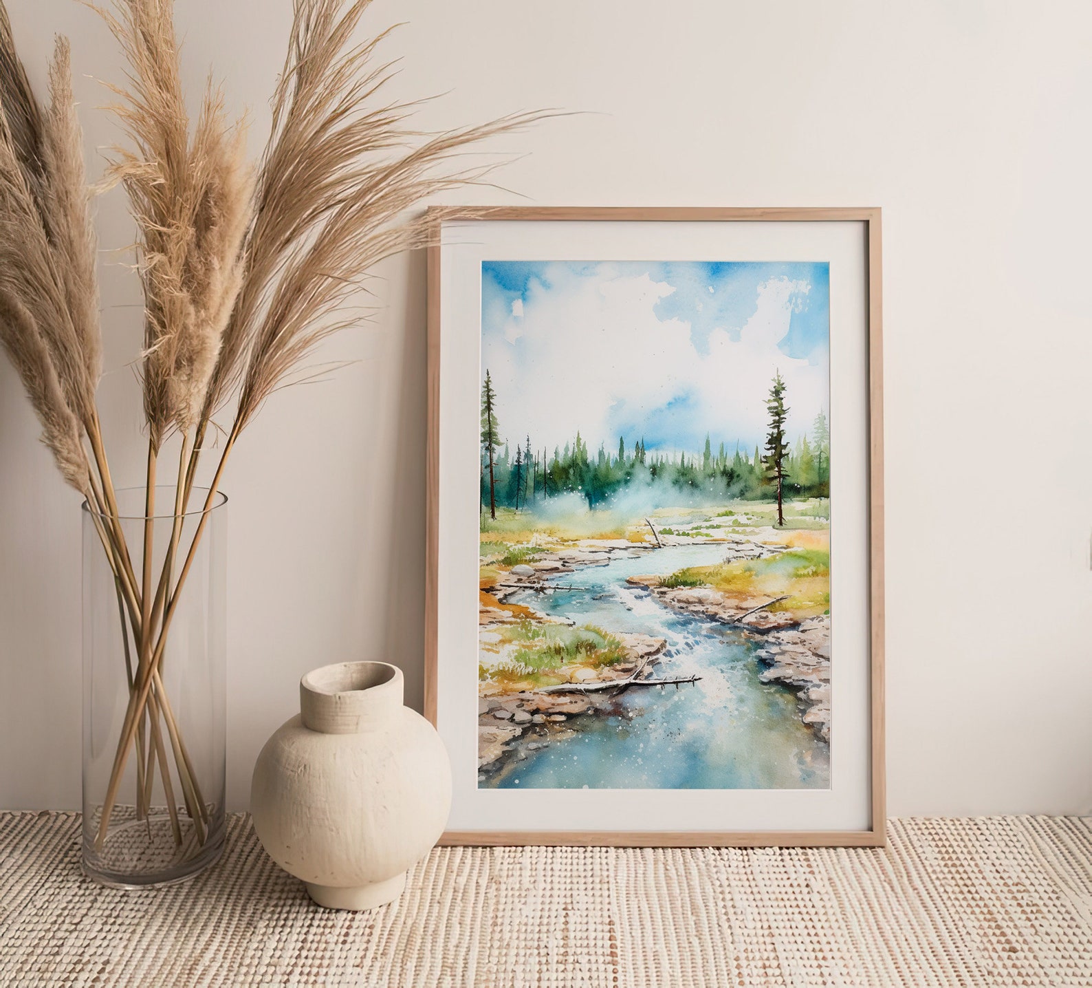 Yellowstone National Park Watercolor Art Print Pine Forest Mountains ...