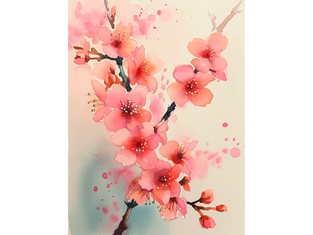 Sakura Watercolor Art Print Cherry Blossoms Flowers Painting Floral ...