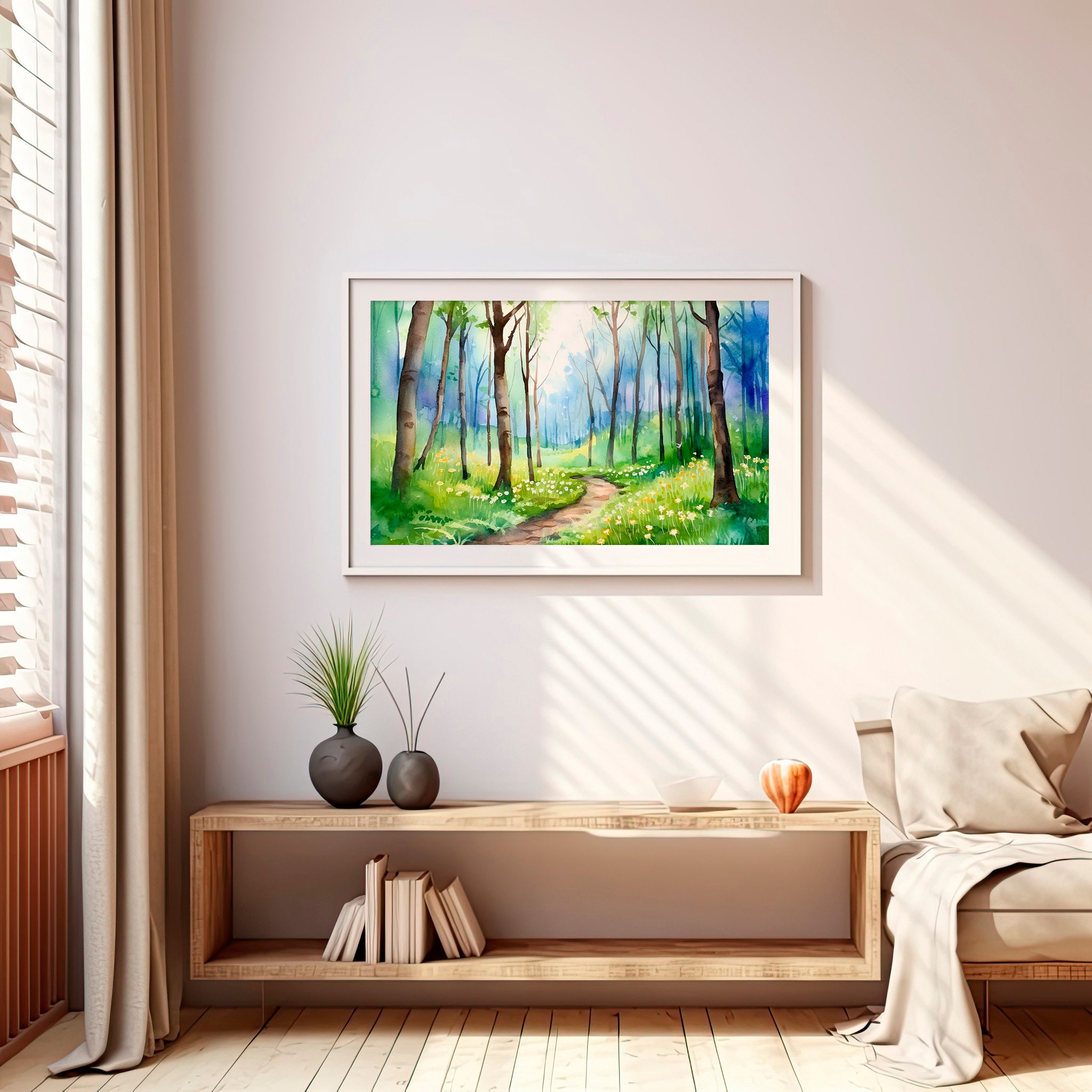 Spring Forest Watercolor Painting Spring Scene Watercolor Artwork New ...
