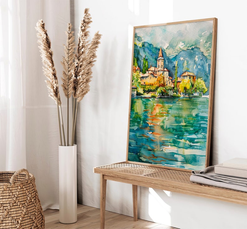 Lake Annecy Watercolor Painting France Lake Landscape Watercolor Art ...