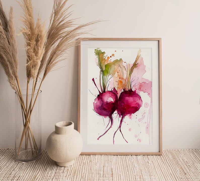 Beetroot Watercolor Print Rustic Kitchen Wall Art Farmhouse Vegetable ...
