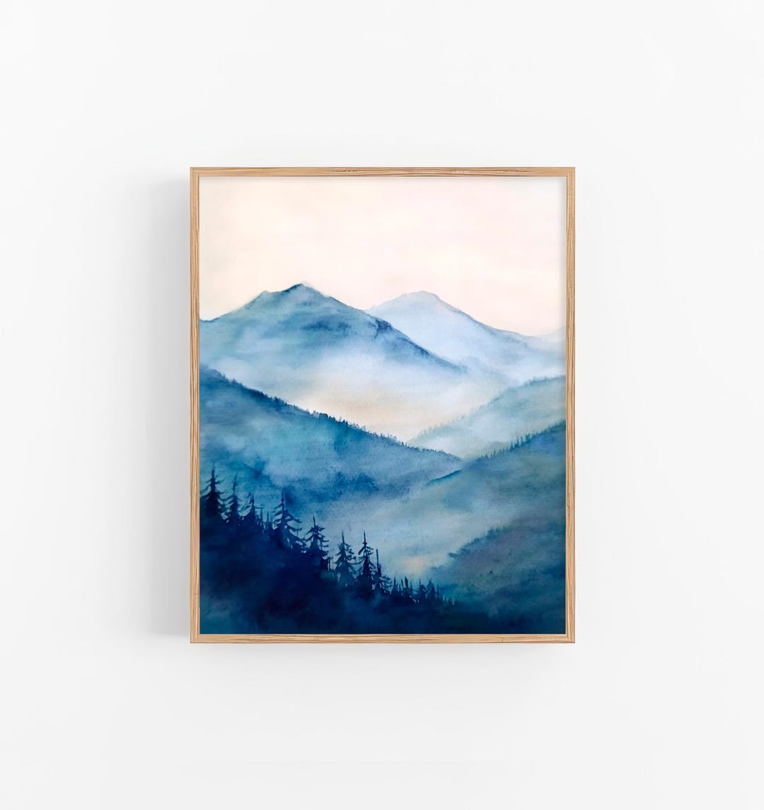 Blue Ridge Landscape Watercolor Art Print Mountains Watercolor Art ...