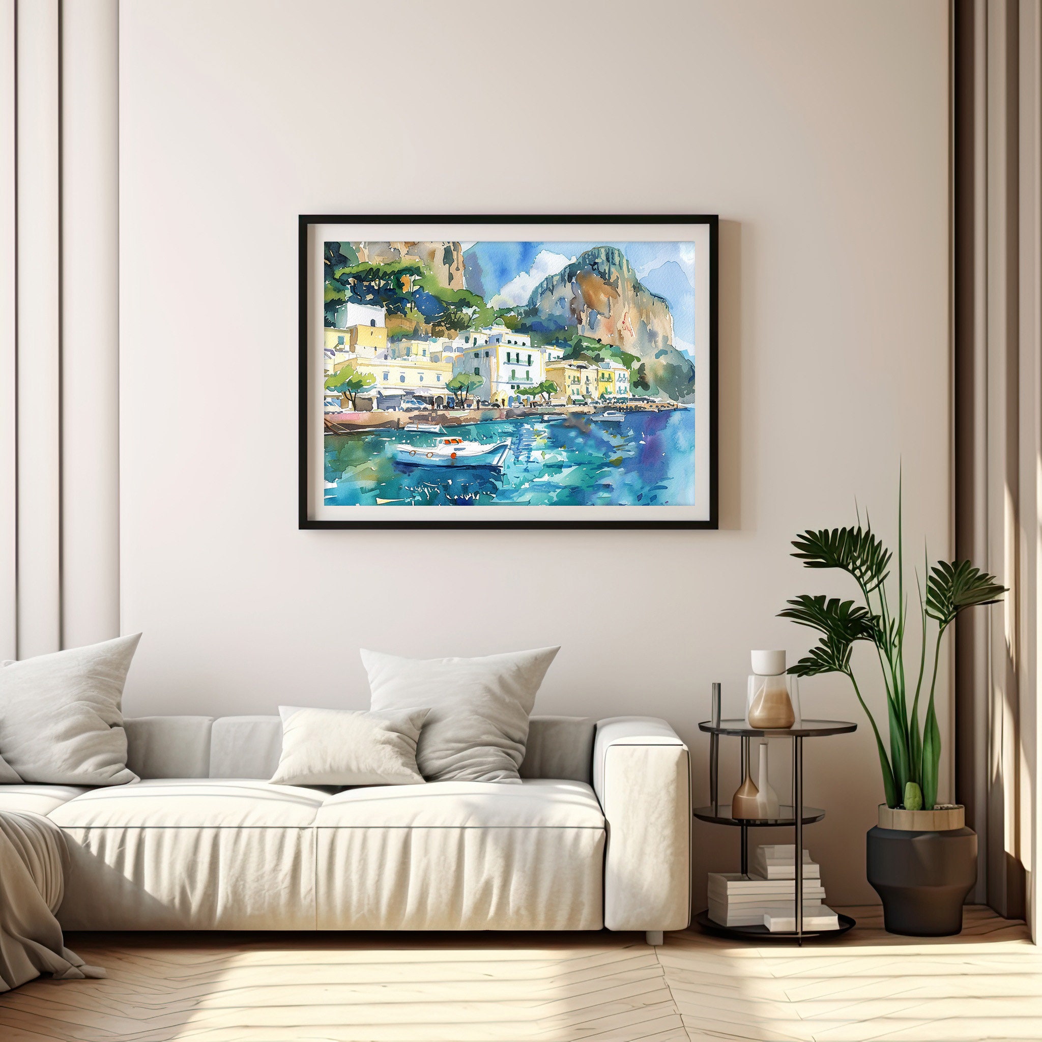 Capri Island Watercolor Painting Italian Seascape Artprint Italy ...