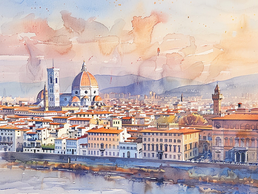 Florence Watercolor Painting Italian Cityscape Art Print Italy City ...
