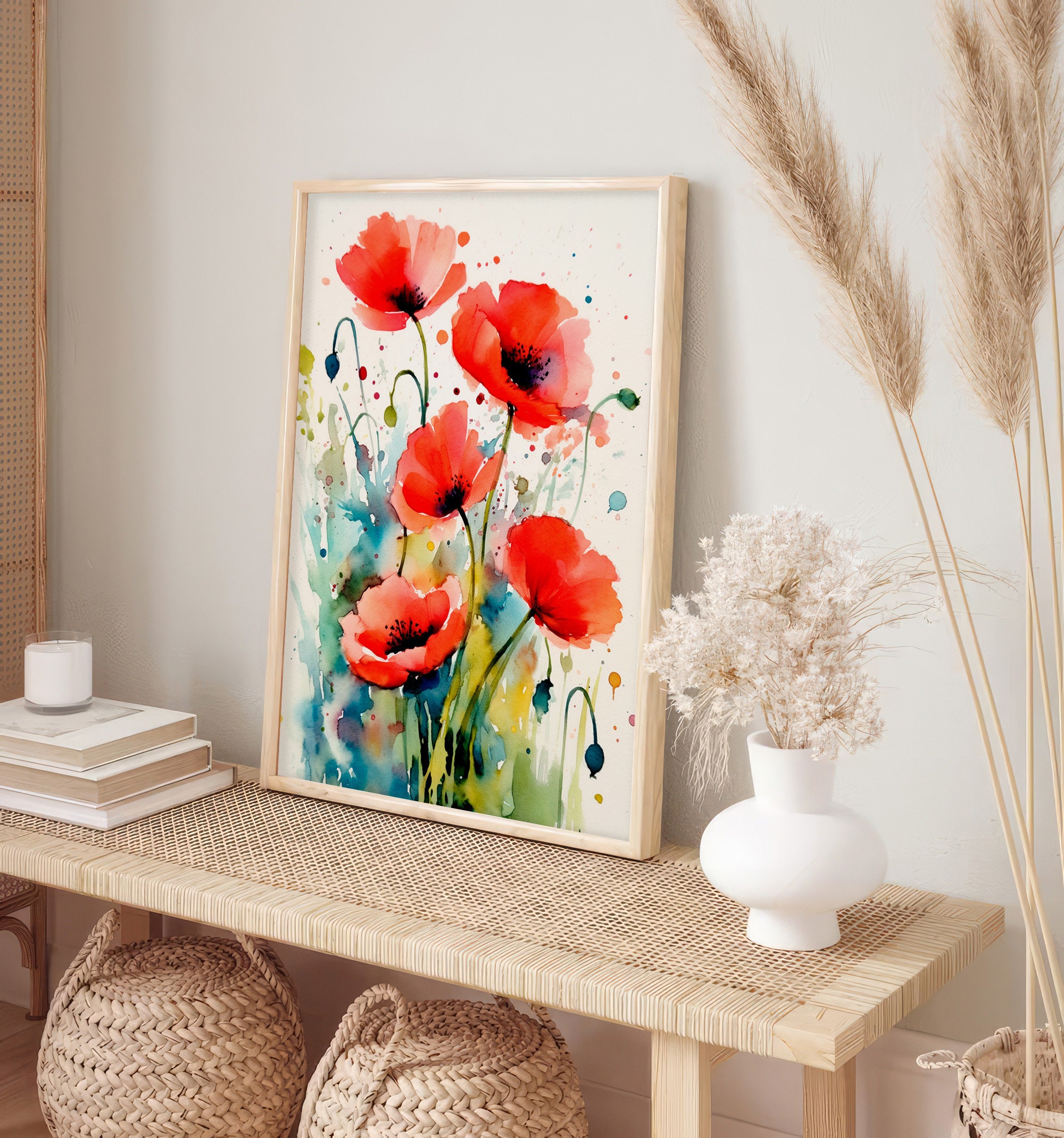 Red Poppy Flowers Watercolor Art Print Floral Artwork Farmhouse Wall ...