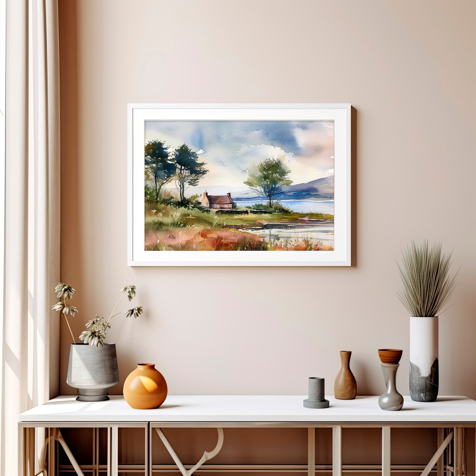 Scottish Countryside Watercolor Painting Scotland Landscape Fields ...