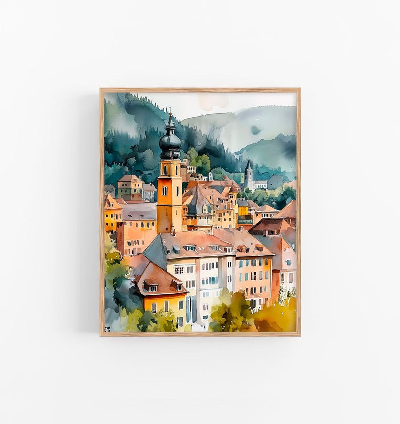 Heidelberg Cityscape Watercolor Painting Germany Watercolor Art Print ...
