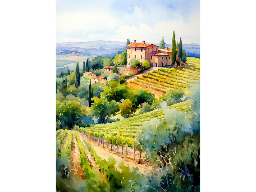 California Napa Valley Winery Watercolor Art Print Vineyard Travel ...