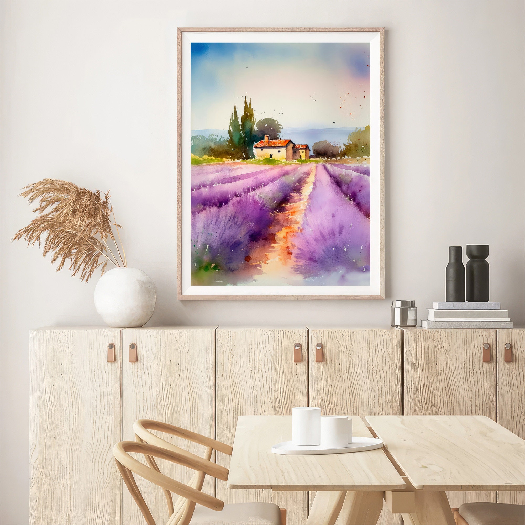 Provence Watercolor Art Print Italy Landscape Painting Lavender Fields ...