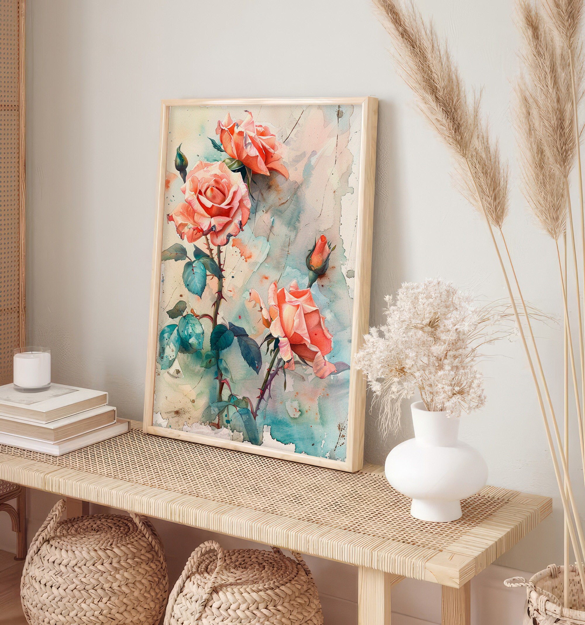Rose Painting Spring Flowers Watercolor Art Print Floral Wall Decor ...