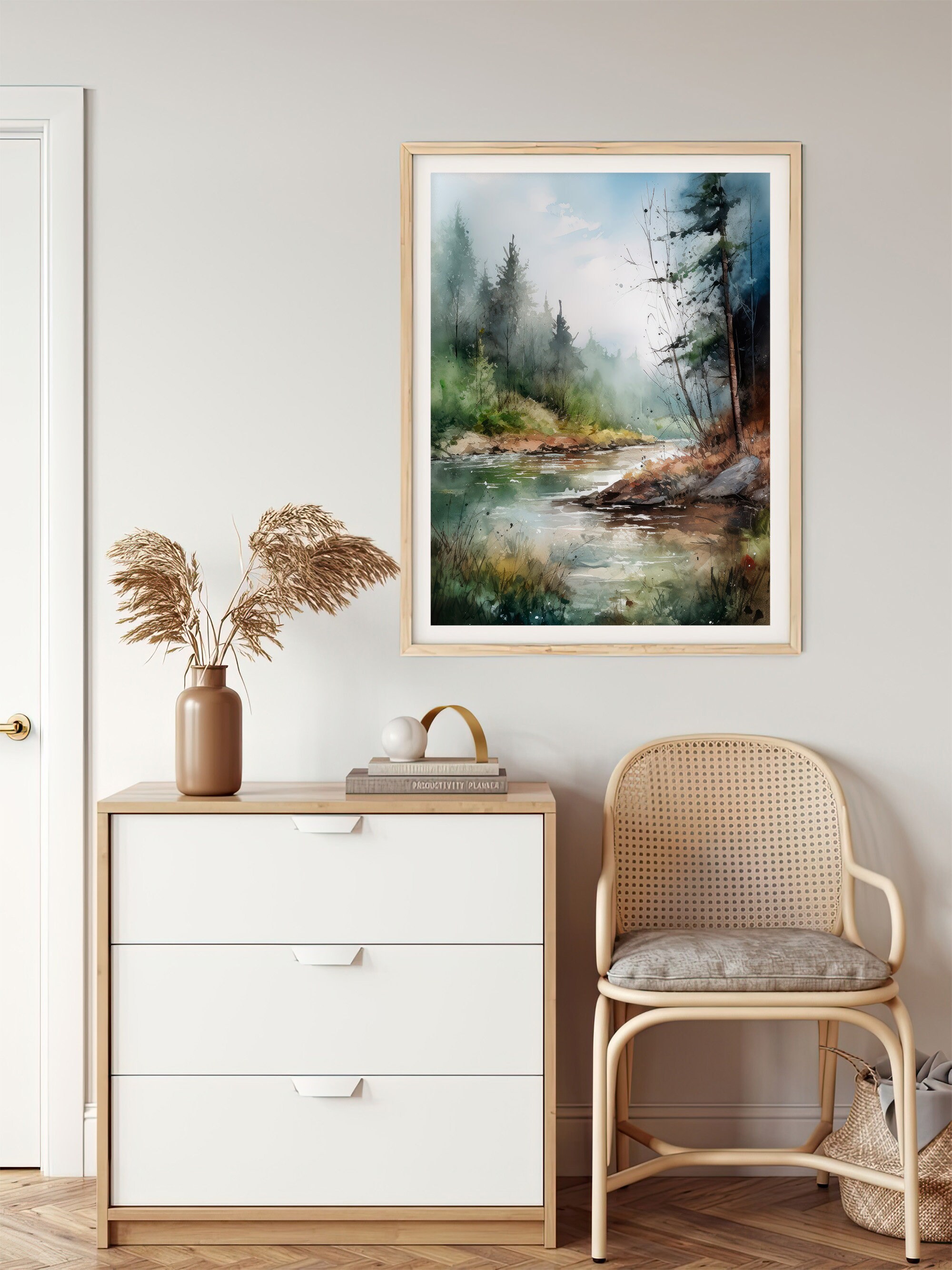 Scotland Landscape Art Print Pine Trees Watercolor Painting England ...