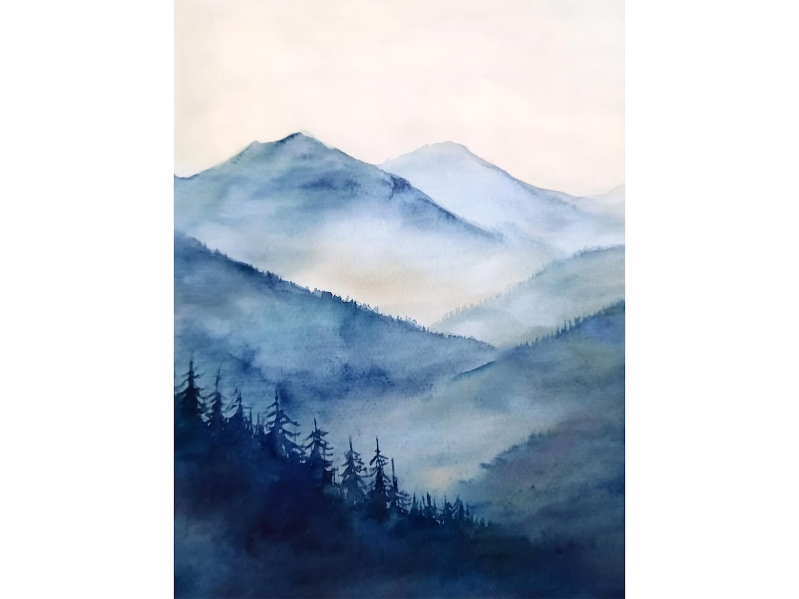 Blue Ridge Landscape Watercolor Art Print Mountains Watercolor Art ...