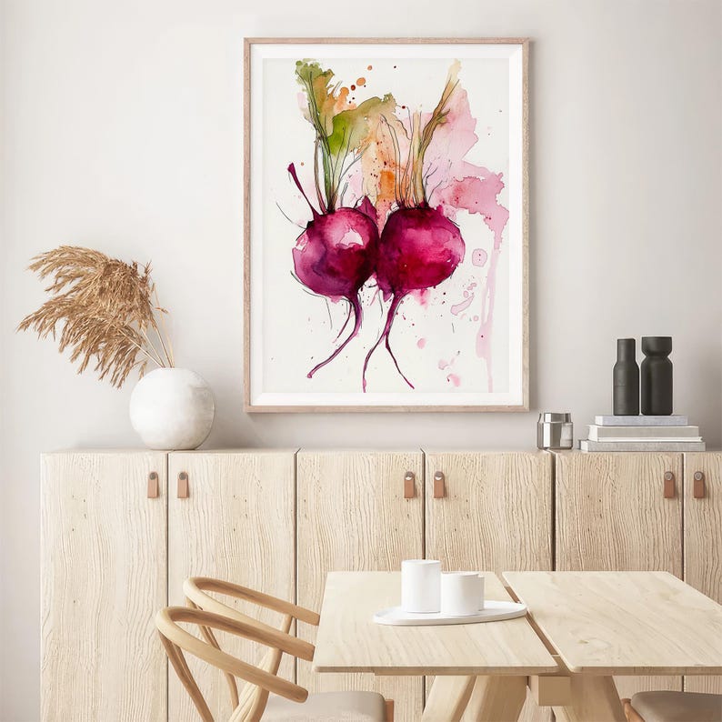 Beetroot Watercolor Print Rustic Kitchen Wall Art Farmhouse Vegetable ...