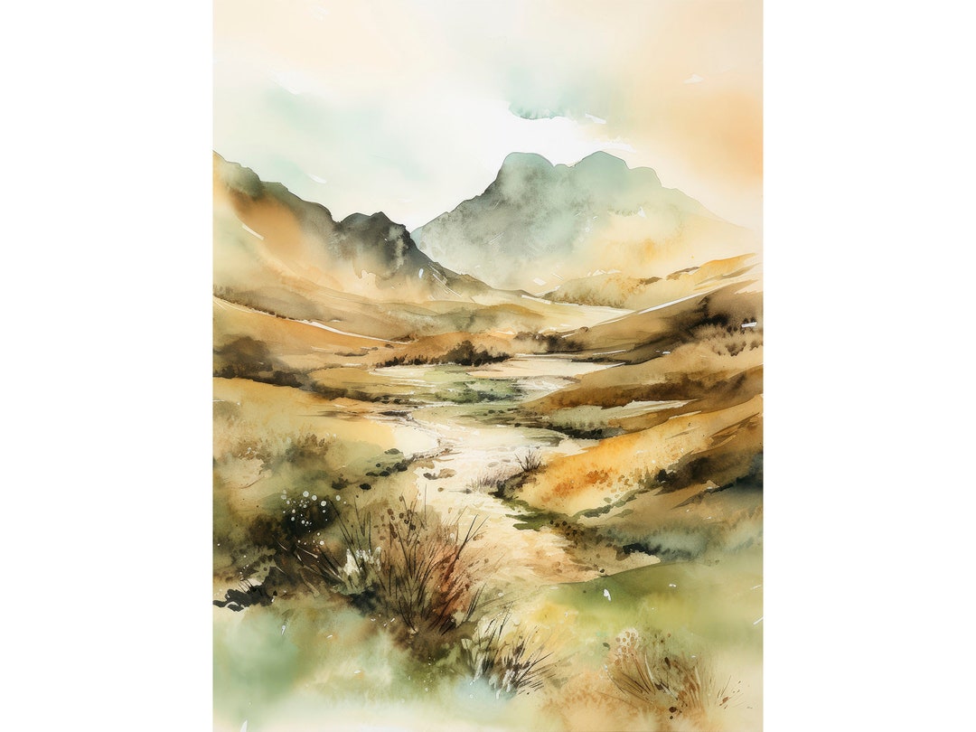 Ireland Watercolor Art Print Irish Landscape Poster Mountain Artwork by ...