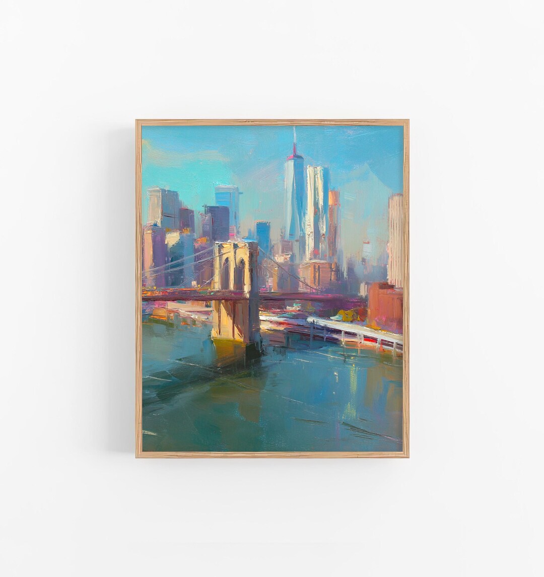 Brooklyn Bridge Painting NYC Skyline Wall Art New York Cityscape Print ...