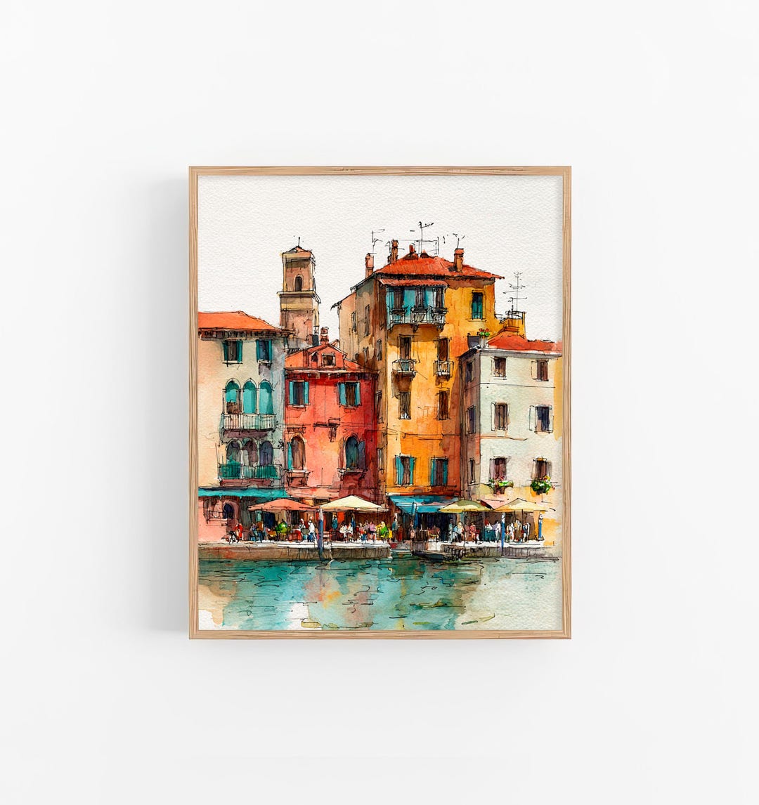 Venice Watercolor Painting: Italian Cityscape Wall Art Colorful Canal ...