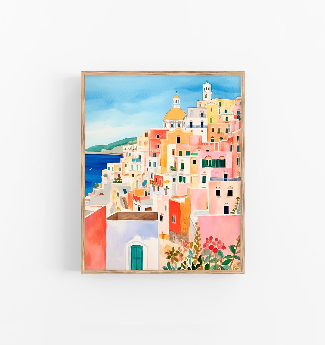 Procida Watercolor Art Print Italian Coast Painting Italy Cityscape ...