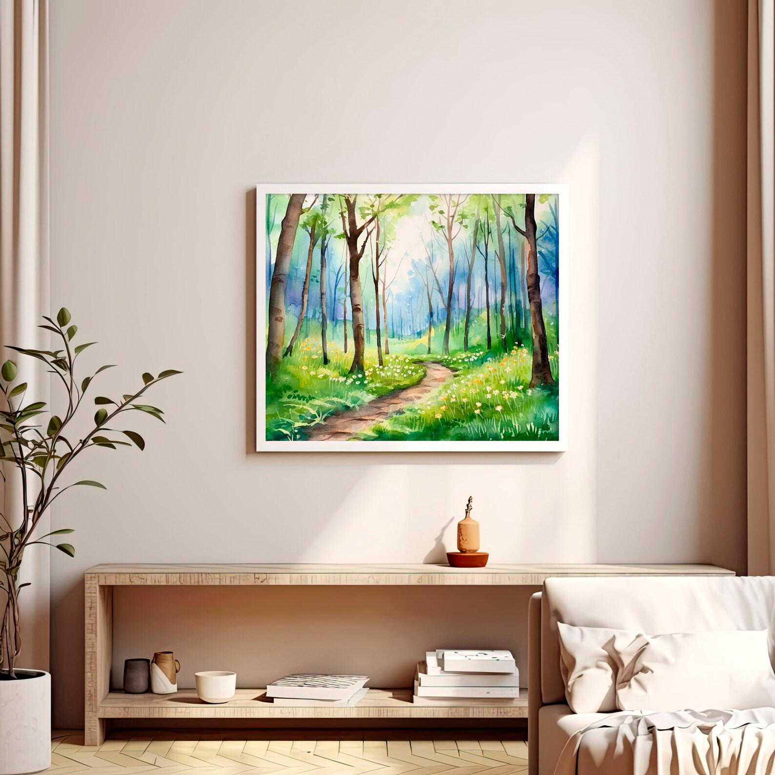 Spring Forest Watercolor Painting Spring Scene Watercolor Artwork New ...