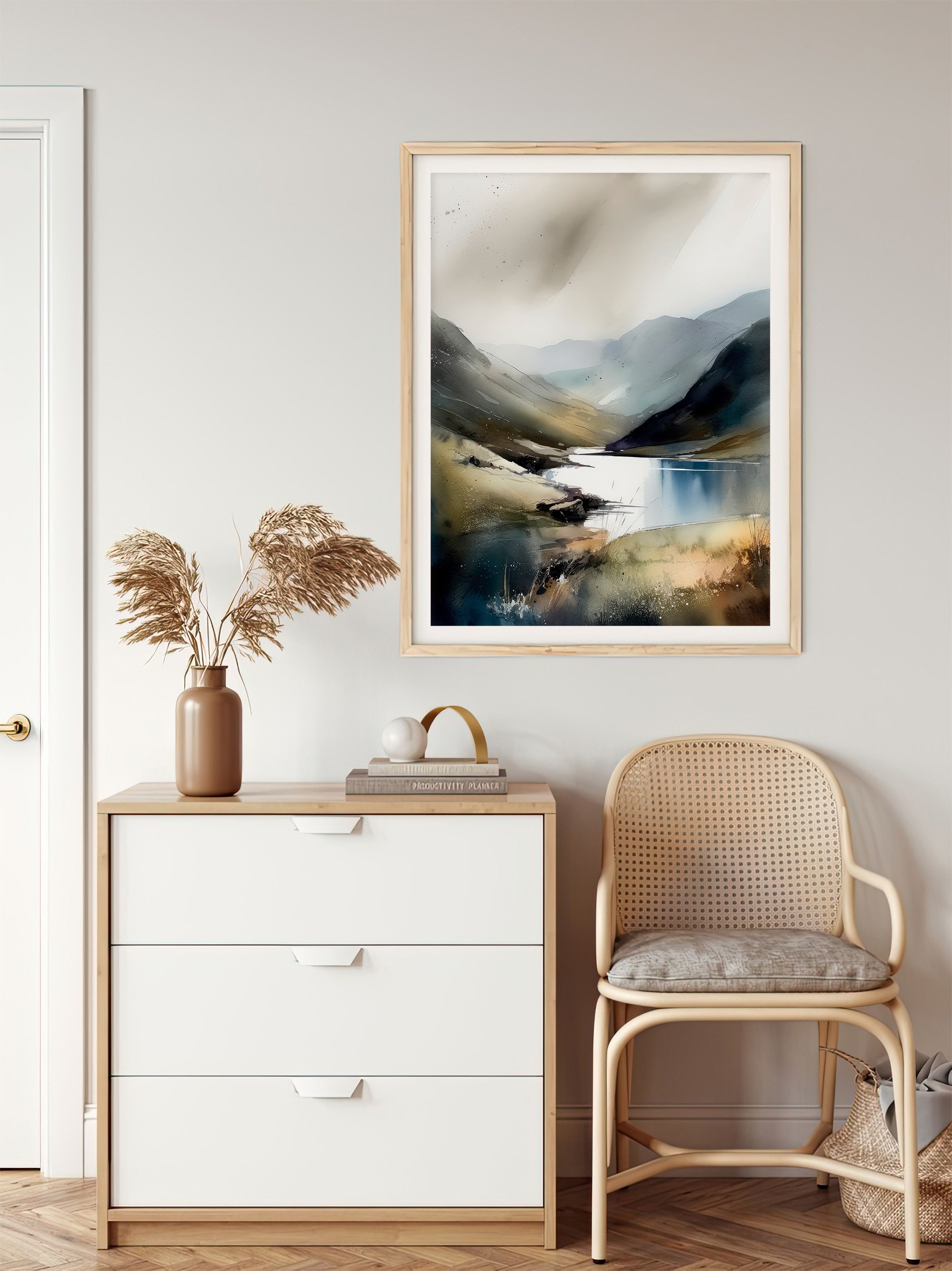 Lake District Watercolor Art Print England Neutral Landscape Artwork ...