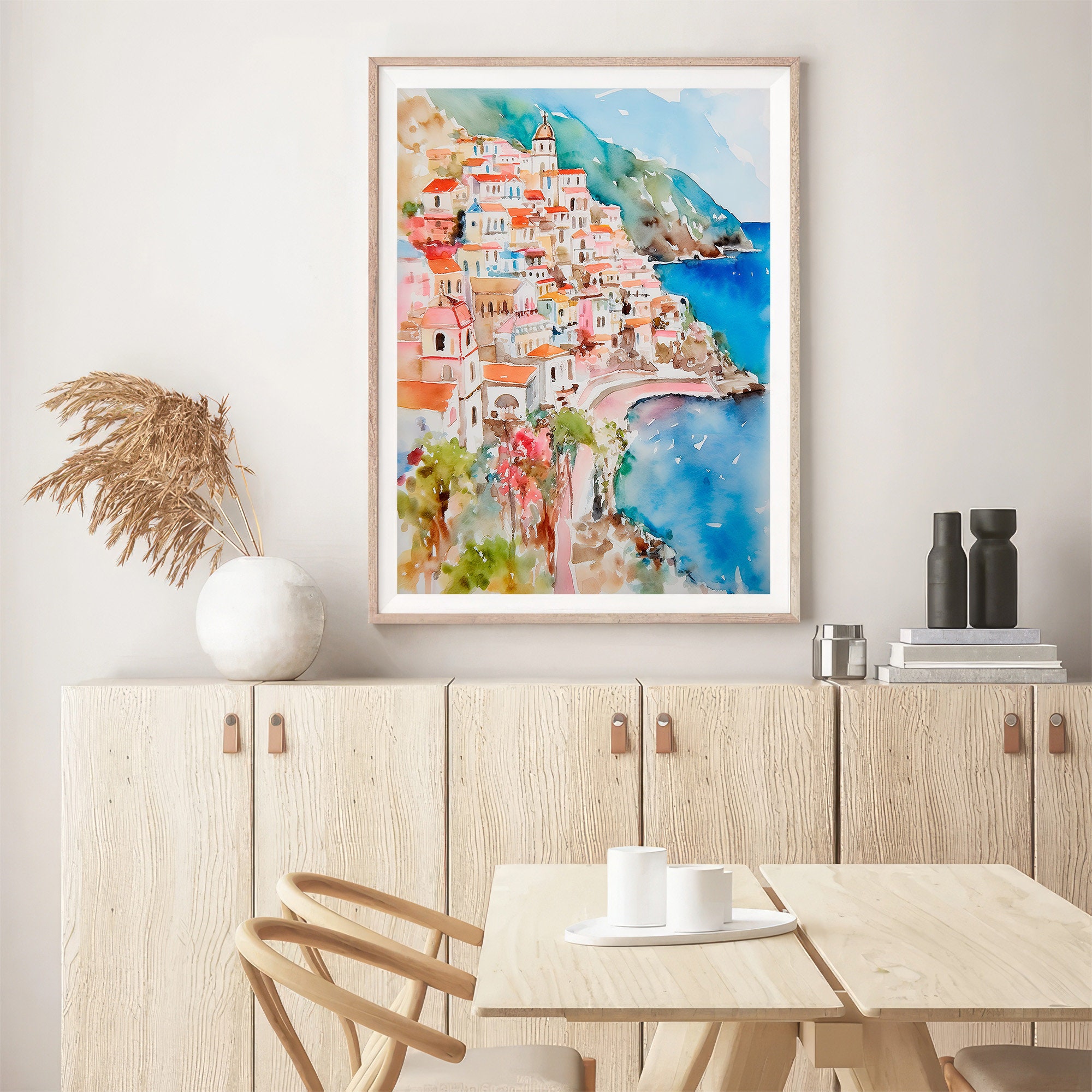 Positano Painting Cinque Terre Art Print Italy Watercolor Artwork ...