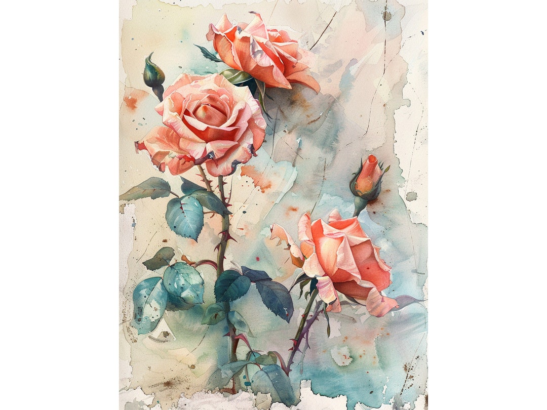 Rose Painting Spring Flowers Watercolor Art Print Floral Wall Decor ...