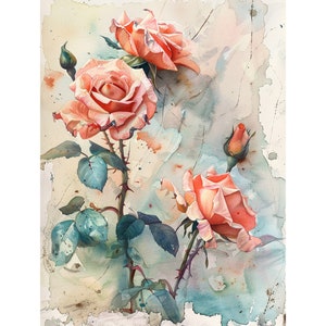 Rose Painting Spring Flowers Watercolor Art Print Floral Wall Decor ...