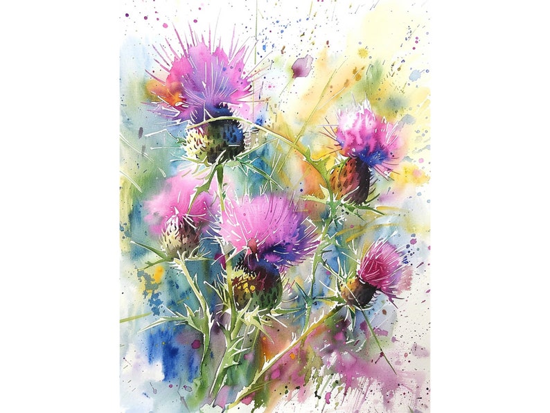 Thistle Watercolor Painting Wildflowers Art Print Floral Wall Art Decor ...
