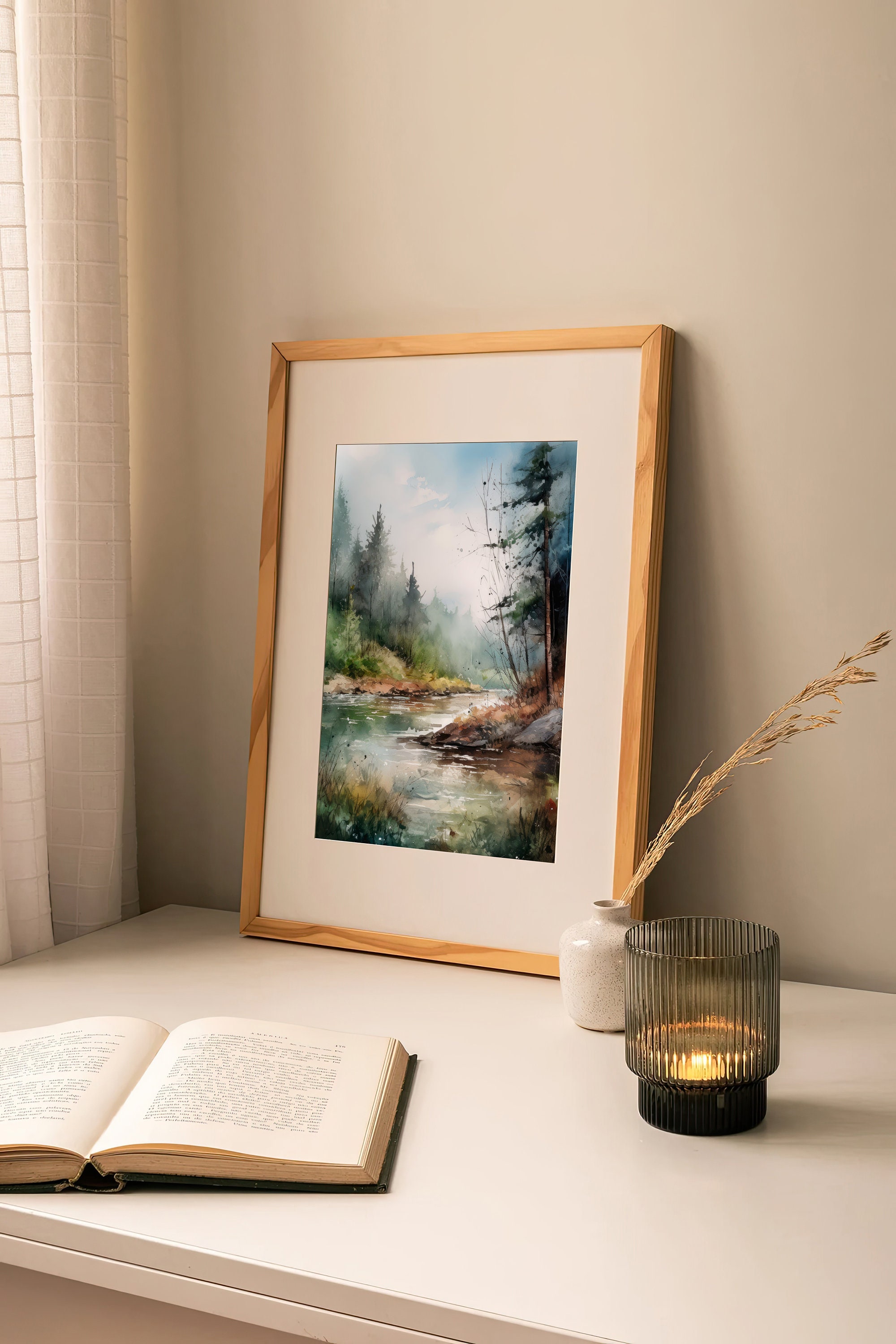 Scotland Landscape Art Print Pine Trees Watercolor Painting England ...