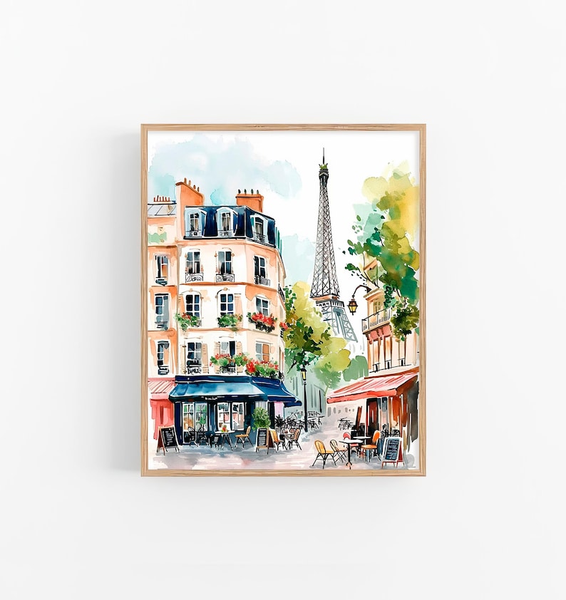 Paris Cityscape Watercolor Art Print Cafe Watercolor Art Cityscape ...