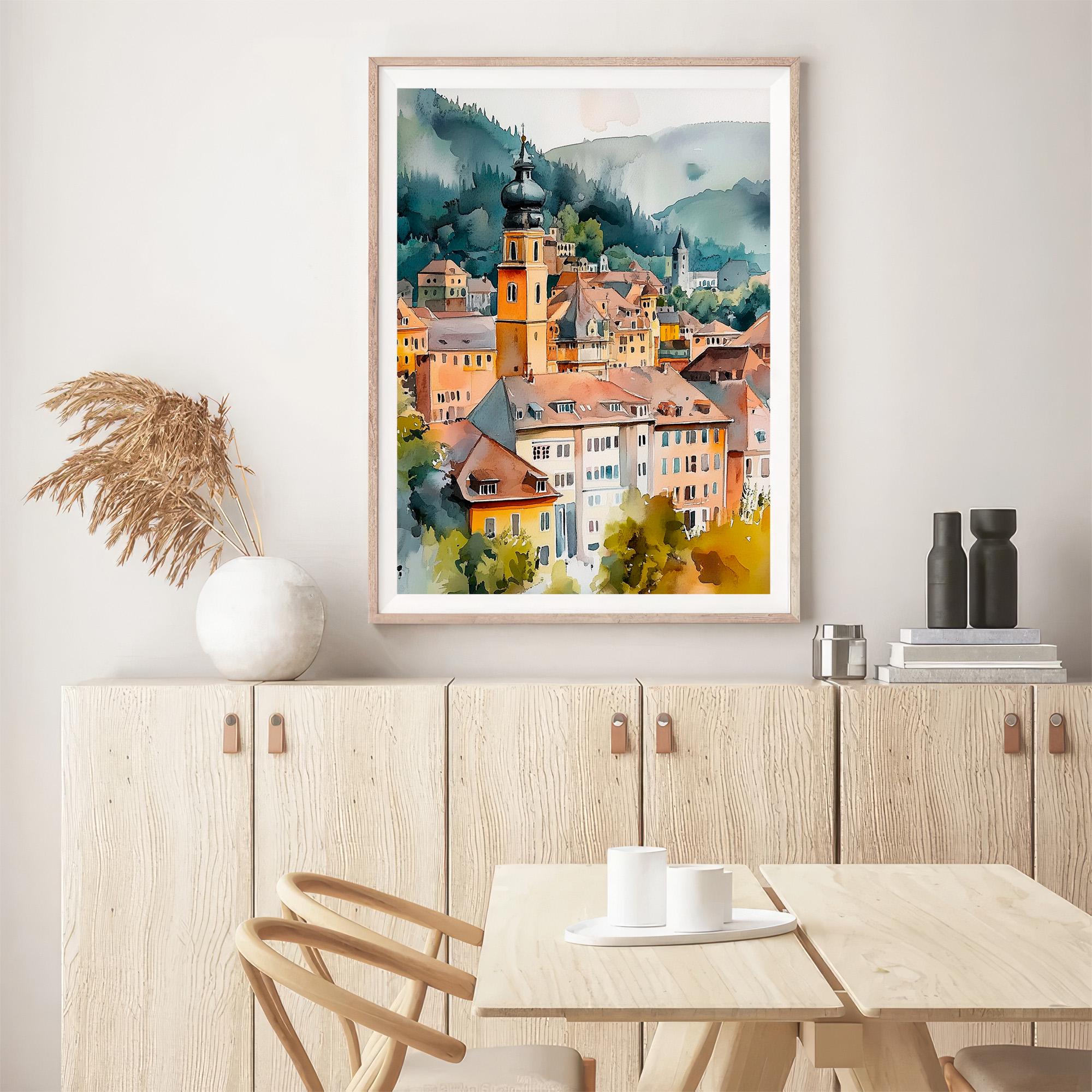 Heidelberg Cityscape Watercolor Painting Germany Watercolor Art Print ...