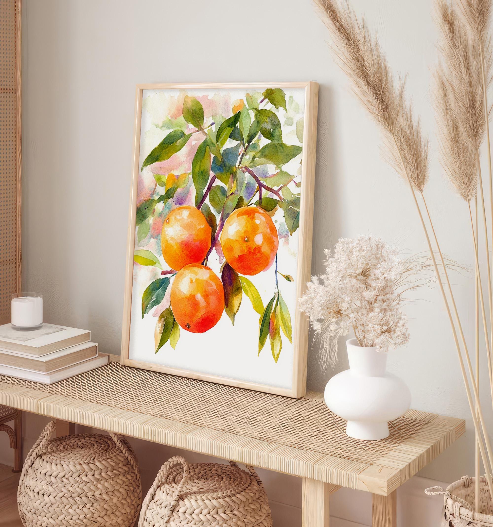 Orange Tree Watercolor Print Citrus Fruit Wall Art Kitchen Decor ...