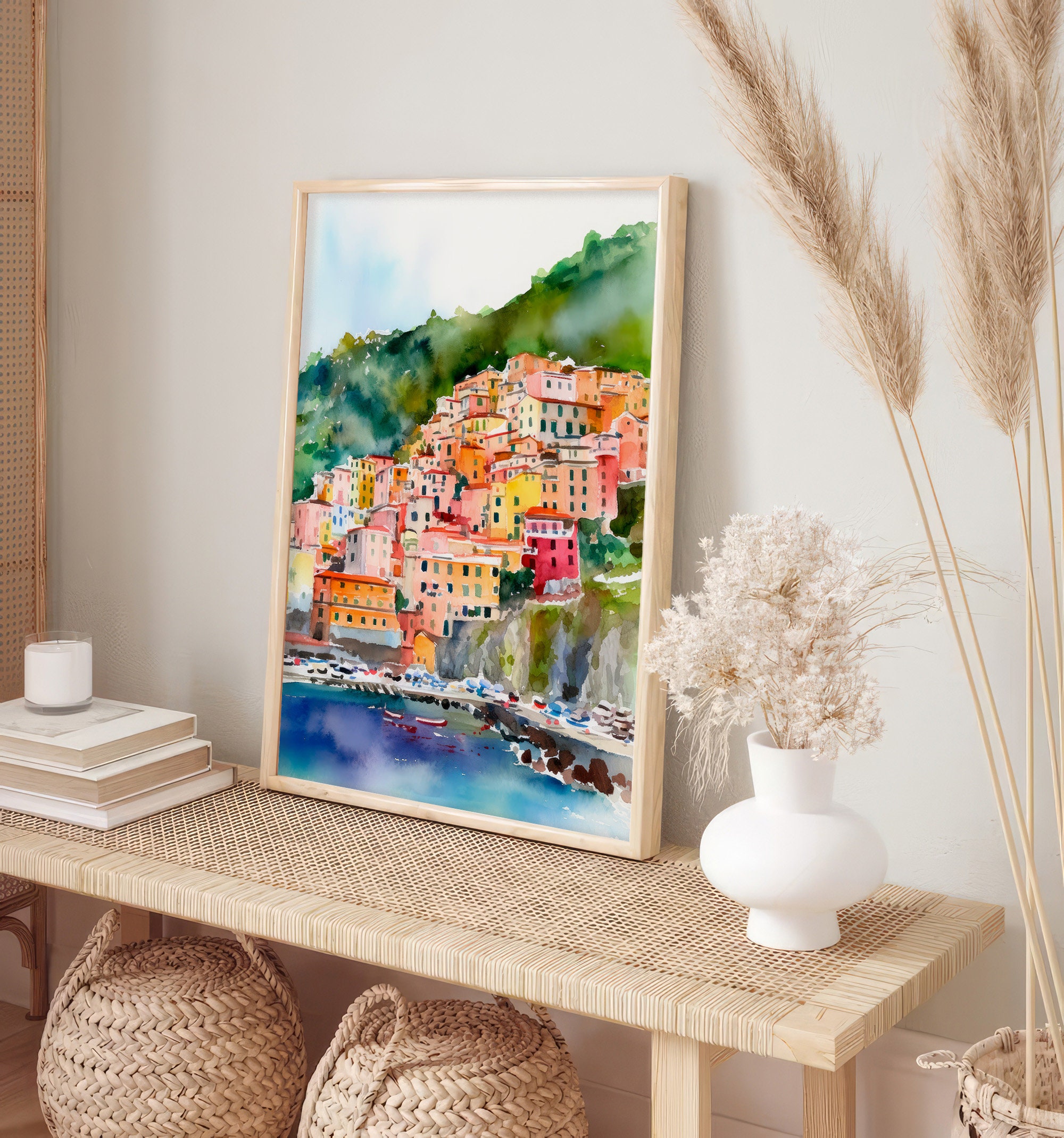 Positano Watercolor Painting Italy Landscape Art Print Cityscape ...