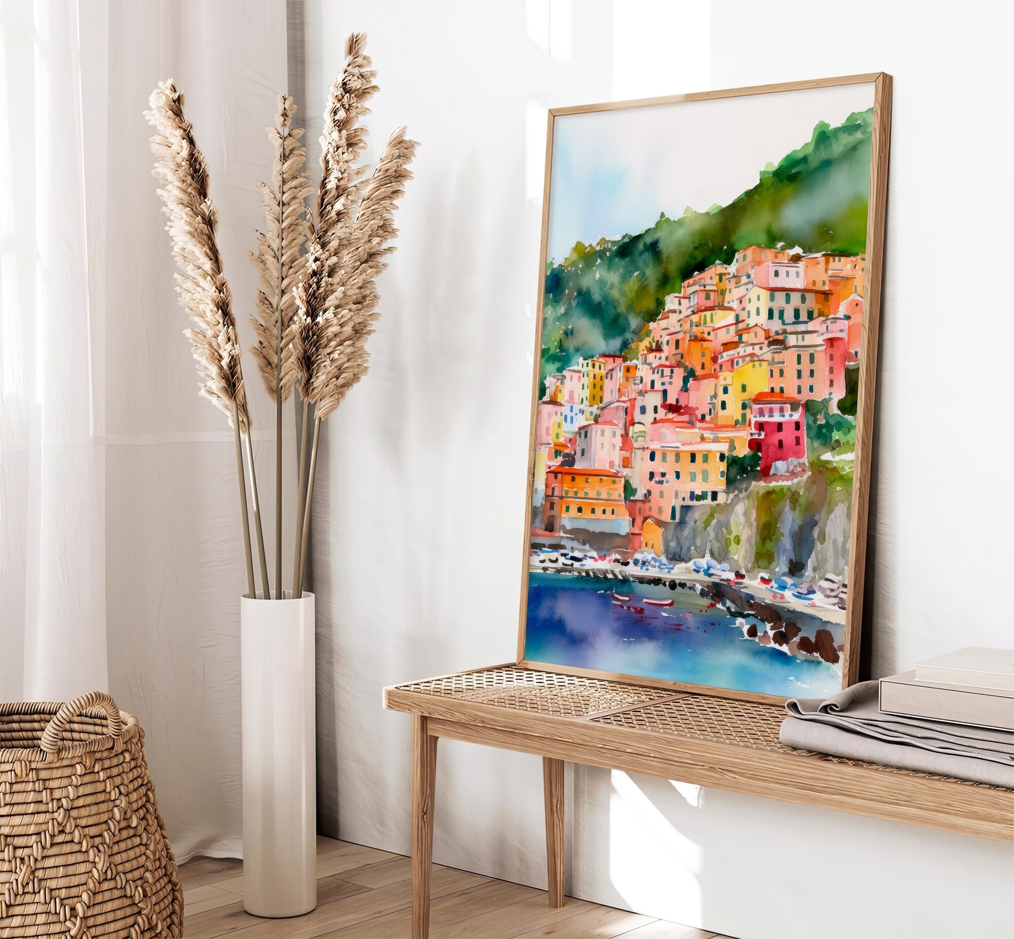 Positano Watercolor Painting Italy Landscape Art Print Cityscape ...