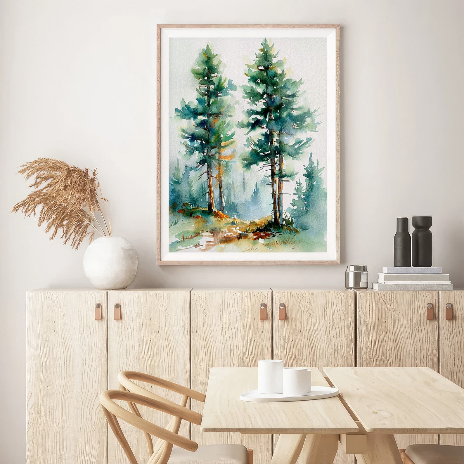 Pine Trees Art Print Colorado Foggy Forest Evergreen Trees Watercolor ...