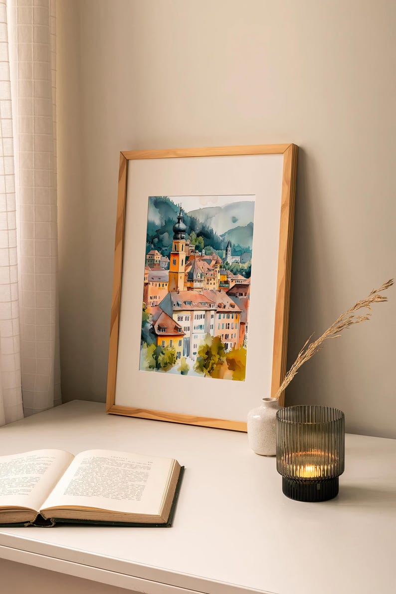 Heidelberg Cityscape Watercolor Painting Germany Watercolor Art Print ...