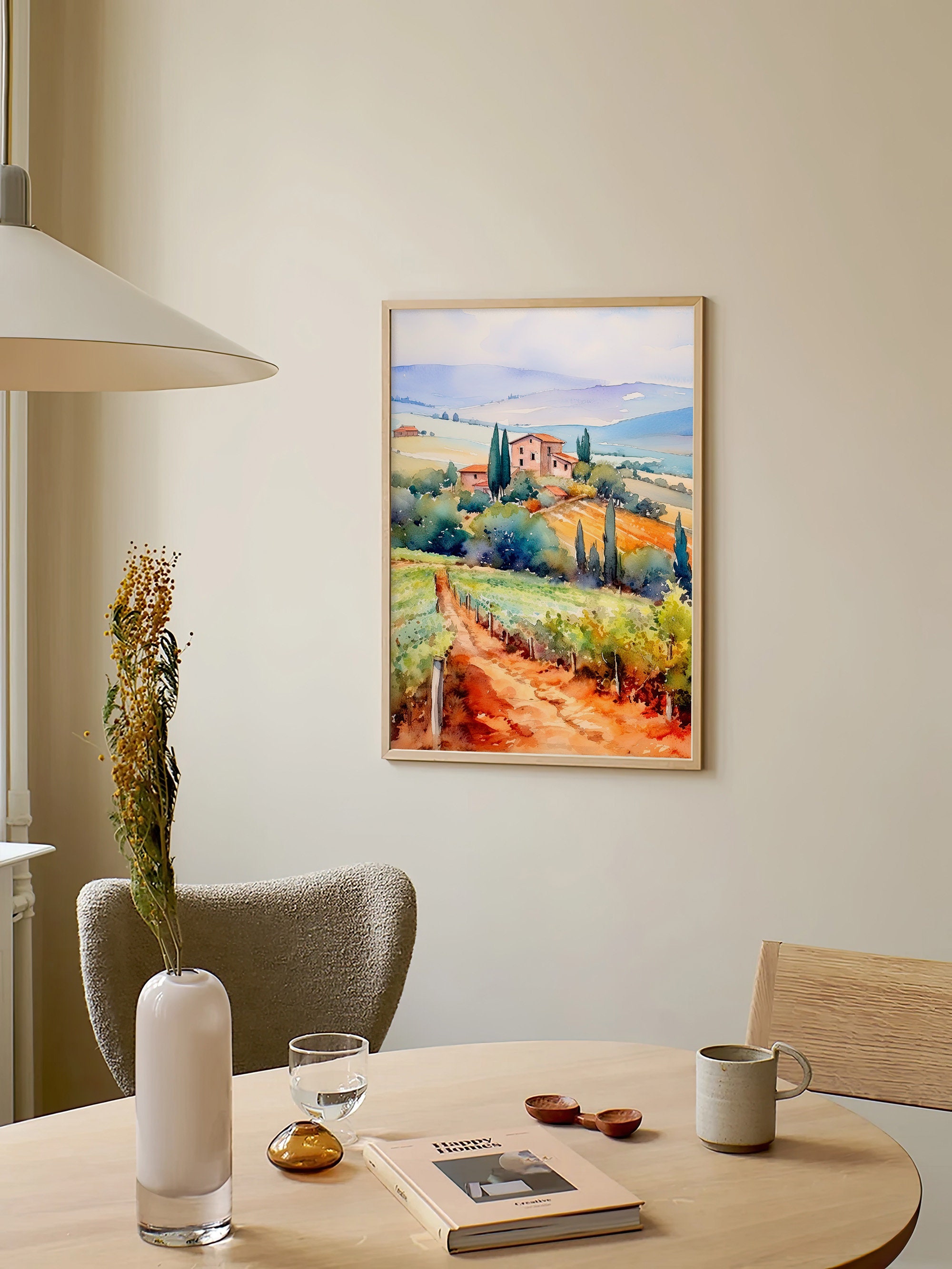 Tuscany Winery Watercolor Art Print Italy Landscape Painting - Etsy