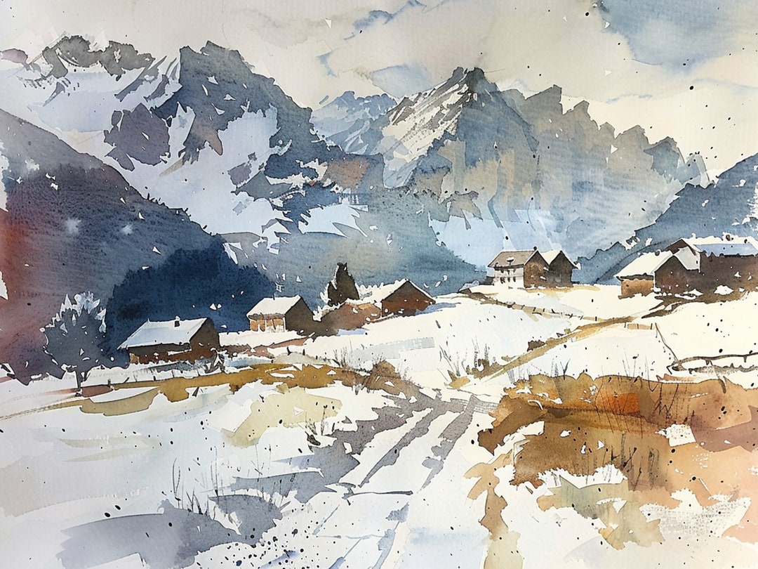 Pennine Alps Mountains Watercolor Art Print Alps Landscape Painting ...